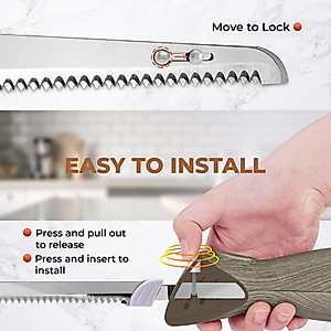 Prikoi Electric Knife - Easy-Slice Serrated Edge Blades for Carving Meat, Bread, Turkey, Ribs, Fillet, DIY, Ergonomic Handle + 2 Blades for Raw & Cooked Food(Faux Wood)