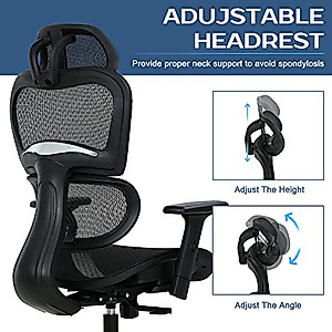 Home Office Chair Mesh Desk Chair Ergonomic Oiifce Chair with 3D Arms Back Lumbar Support Swivel Rolling Task Chair(Black)