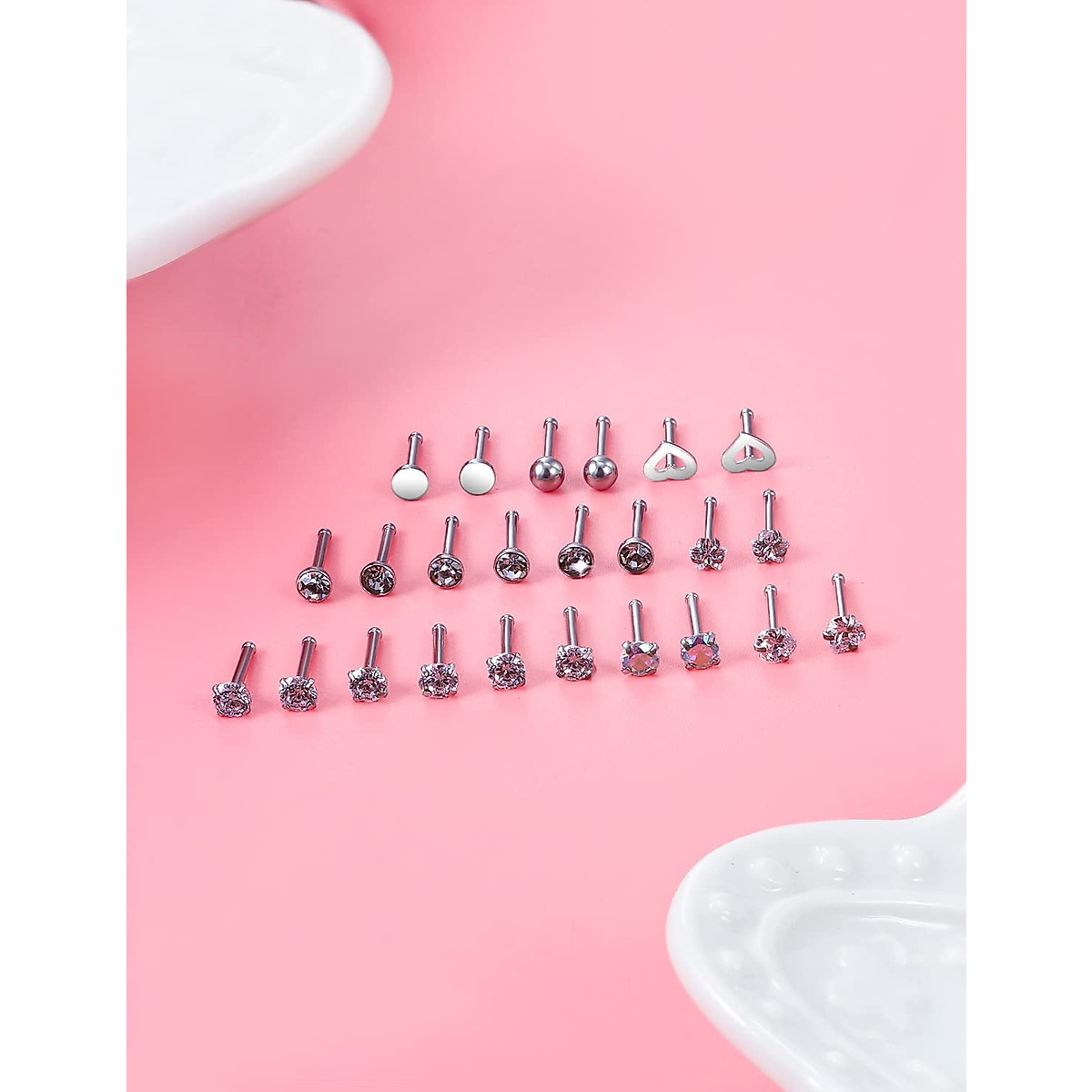 Kridzisw 18G Nose Rings Studs Piercing Jewelry for Women Stainless Surgical Steel Diamond Hypoallergenic Straight Stud Nose Nostril Ring Pin Bone Piercing Jewelry Pack Set for Women Men CZ Silver 3mm