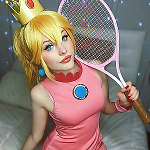 LALASAM Golden Princess Wig,3 Peice Set of Blonde Long Wavy Halloween Peach Cosplay Wig Costume Party Wigs with Crown,Wig Caps