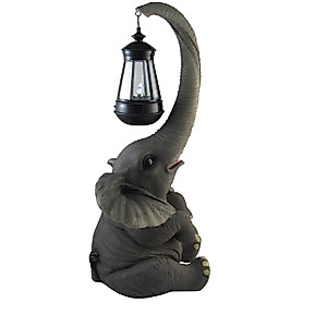 DWK "Lucy Solar Baby Elephant Lantern | Front Porch Decorations for The Home | African Patio and Garden Sculptures | Yard Art | Statues and Figurines - 17"…