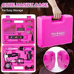 64PCS Pink Tool Set with Cordless Drill, 8V Power Drill and Pink Tool Kit for Women, 3/8"Keyless Chuck Electric Screwdriver Driver Kit for Home DIY and Repair, USB Charger and Storage Box Included