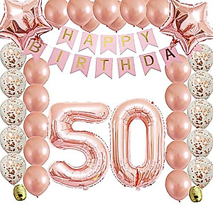 50th Birthday Decorations for Women，Rose Gold 50th Birthday Party Decoration for Her，Rosegold Balloons Decoration for Women 50th Birthday Party Supplies