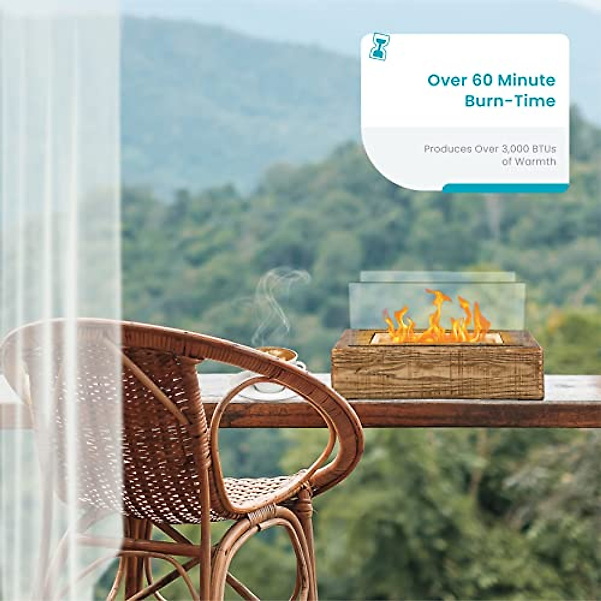 Home Zone Living Concrete Portable Tabletop Rectangle 13” Mini Fire Pit Bowl w/Wick, Indoor, Outdoor Use, Patio, Deck, Balcony Safe, Ethanol Alcohol, Smokeless, Long Burning, Fireplace, Soot Free