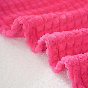 Puncuntex Flannel Fleece Throw Blanket Hot Pink 50"×60",Super Soft Plush Cozy Blanket with 3D Jacquard Square Grid Design Luxury for Couch Sofa Chair