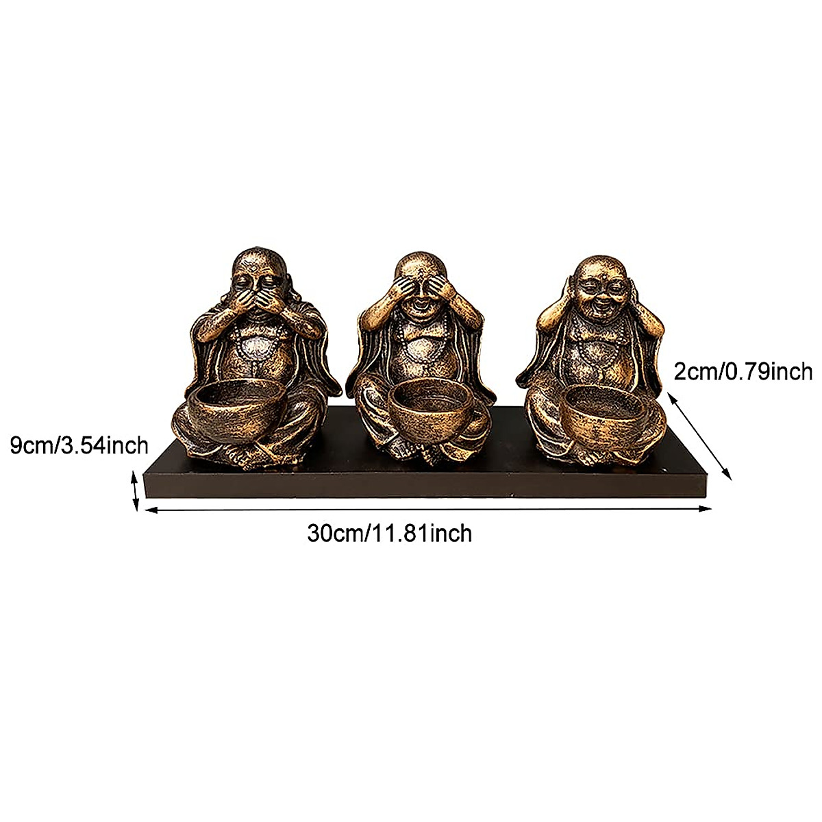 3pcs Home and Gifts Triple Buddha Statue Zen Garden ~Candle Holder Gift Tea Light Buddha Statue Meditating(Bronze,Size:Types:A)