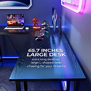 GreenForest L Shaped Gaming Desk with Storage Shelves, 66 inch Corner Computer Home Office Writing Desk,Modern Large PC Workstation Space Saving, Easy Assembly,Black