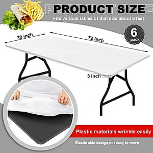 Boao 6 Pcs Disposable Plastic Tablecloth Parties Picnic Table Covers with Elastic Fitted Elastic Plastic Table Cover Rectangle Waterproof for Indoor, Outdoor, Picnic, Camping (White,72 x 30 Inch)