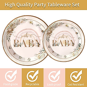 Oigco 168pcs Boho Rainbow Baby Shower Paper Plates Napkins Cups Baby Shower Party Supplies Tableware Set Girls Spring Party Decoration for 24 Guests