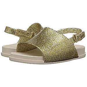 Mini Melissa Baby-Girl's Mini Beach Slide Sandal Flat, gold glitter, 7 M US Toddler
