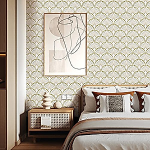 Gold Peel and Stick Contact Paper for Cabinets, Bedroom Boho Modern Self Adhesive Removable Leaf Wallpaper Ginkgo Biloba17.3”×78.8”