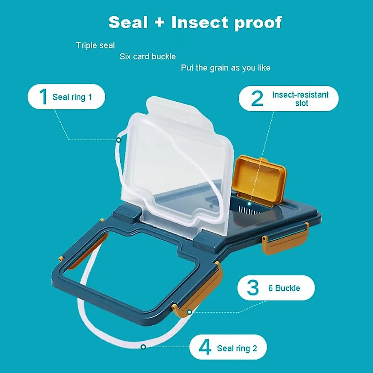 Qiveno Large Flour Storage Container Bin 25Lb, 2Pack Airtight Rice Storage Containers with Wheels Seal Locking Lid, BPA Free with Measuring Cup&Scoop for Flour, Rice, Grain(Blue)