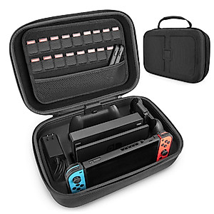 LP Carrying Case Compatible with Nintendo Switch, OLED and Switch Lite, Portable Travel All Protective Hard Messenger Black Bag Soft Lining 18 Games for Switch Console Pro Controller & Accessories