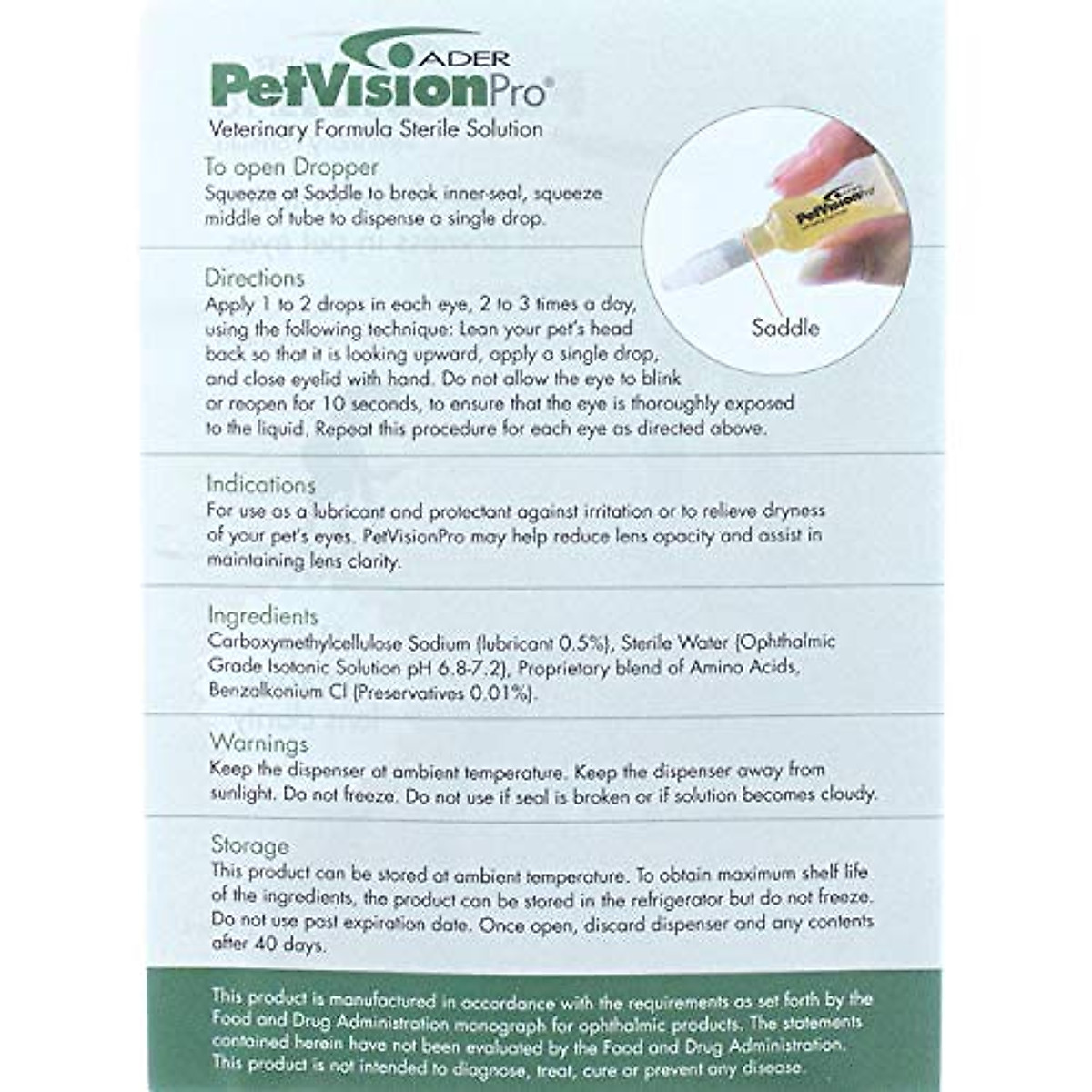 Ader Pet Vision Pro- for Irritation and Dryness in Pet Eyes- 8 ml