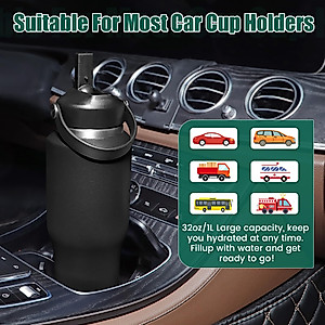 Rotayi 32 oz Water Bottle, Fits in Any Car Cup Holders - Stainless Steel Triple Wall Vacuum Insulated Water Bottles Flask with Straw & Spout Lid(Cold for 48 Hrs, Hot for 24 Hrs)