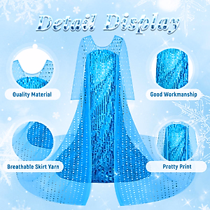 Luucio Frozen Costume for Girls, Princess Costume For Girls, Crown Accessories For Girls 3-10 Years, Halloween Role Play Kit