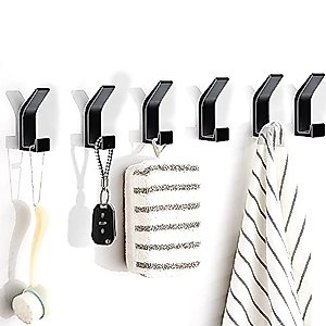 CFGROW Heavy Duty Adhesive Hook, 6 Packs Black, Coat Robe Clothes Bath Towel Hooks Wall Mounted with Strong Glue Hold 22 lbs for Home Bathroom Kitchen Modern Hotel Style, Free-Drill Ceiling Holders