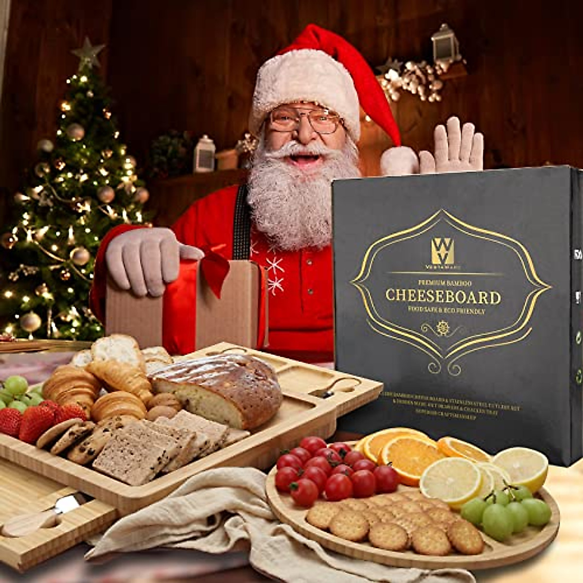 Vestaware Charcuterie Boards Gift Set, Large Charcuterie Board Set with Round Fruit Plate, Cheese Boards Charcuterie Boards - Wedding Gifts for Couple, Bridal Shower Gift, House Warming Gifts New Home