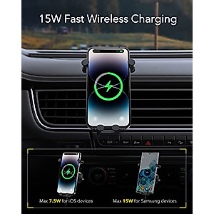 Wireless Car Charger, Baseus 15W Fast Charging Phone Mount for Car Vent, Car Phone Holder with Enlarged Charging Coil for iPhone 14 13 12 11 10 8 Pro Max Xs, Samsung Galaxy S&Note Series Google LG etc