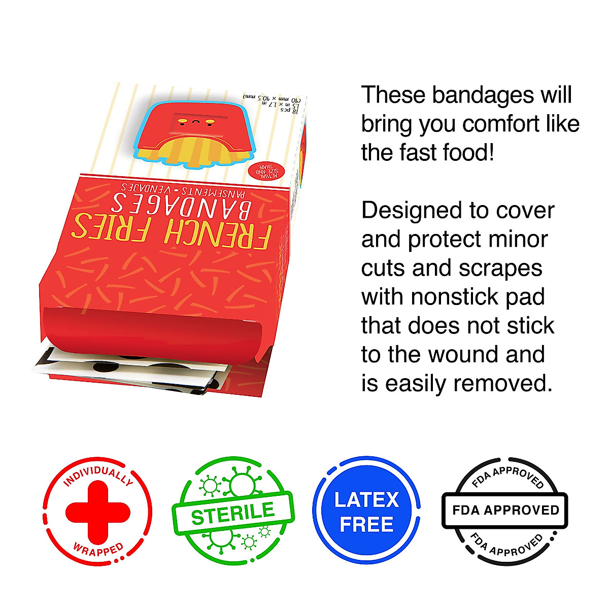 GAMAGO French Fries Bandages Bamboo Chopsticks Set - 4 Pairs of Adorably Cute Reusable Chop-Sticks - Easy Grip, Lightweight, Durable, 9.25 Inches