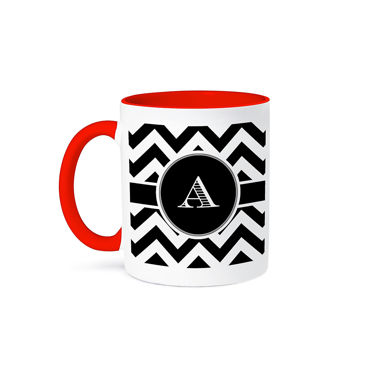 3dRose Chevron Monogram Initial A Ceramic Mug, 1 Count (Pack of 1), Black/White/Red