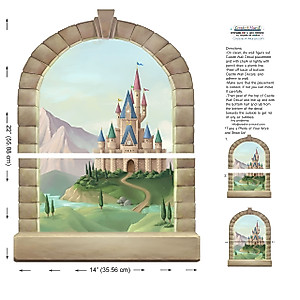 Romantic Fairy Tale Princess Castle Window Girl Room Decor Sticker Decorations for Kids Bedroom Small Mural Wall Decal Nursery Toddler Playroom Birthday Gift (14” x 22”)