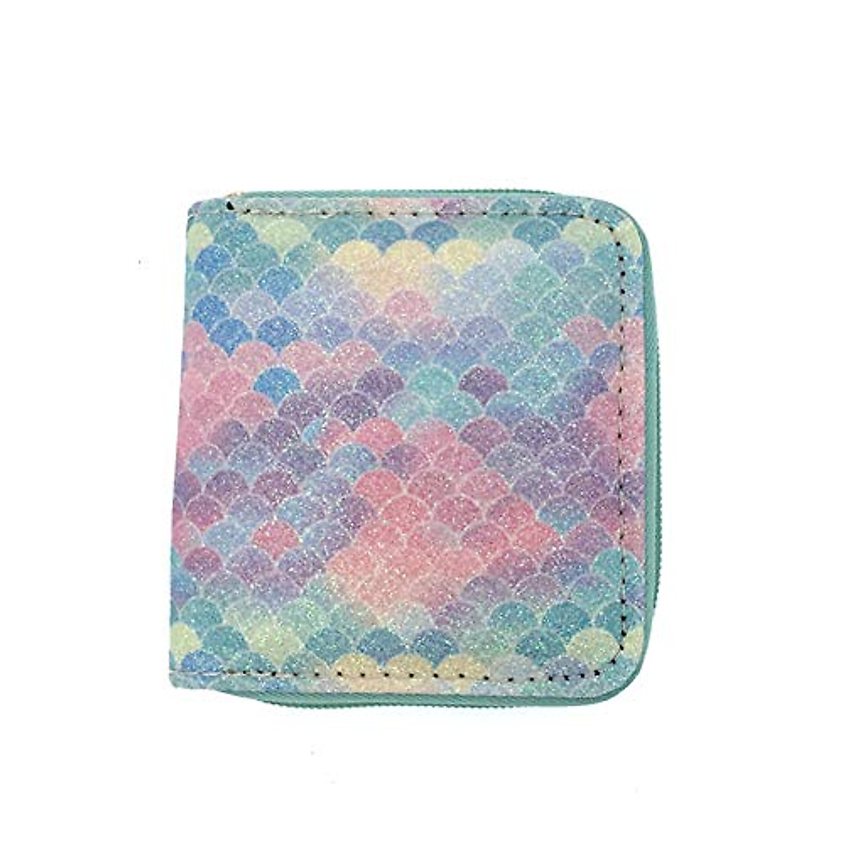 Orityle Women Small Short Wallets Mermaid Scale Coin Purse Credit Card Holder with Zipper for Teen Girls, B, One Size