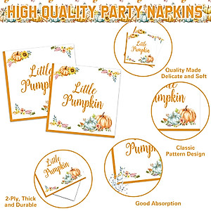 170PCS Little Pumpkin Baby Shower Decorations Plates, Cups, Napkins, Banner, Tablecloth and Cutlery for Fall A Little Pumpkin is On The Way Baby Shower, Serves 24