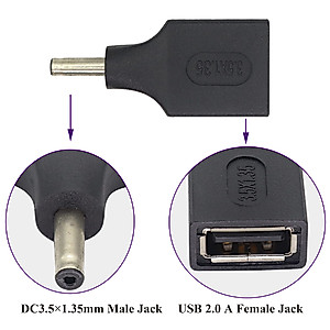 AAOTOKK (2 Pack USB to DC 3.5×1.35mm Power Adapter 5 Volt USB 2.0 A Female to DC 3.5 × 1.35 mm Male Jack DC 5V Barrel Power Plug Charger Cord Connector for 5 V DC or USB Charging Device(F/3.5×1.35)