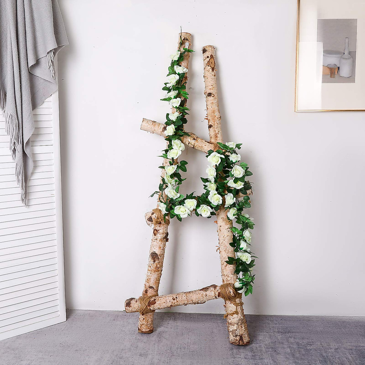 Luyue 2Pack-15ft Fake Rose Vine Garland Artificial Flower Vines Arch Floral Hanging Garlands Decoration Silk Roses for Home Wedding-White