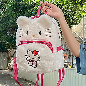 Ohjijinn Kawaii Backpack Cute Plush Bag, Anime Backpack Cartoon Schoolbag, Plush Backpack Mini Backpacks for Girls (White)