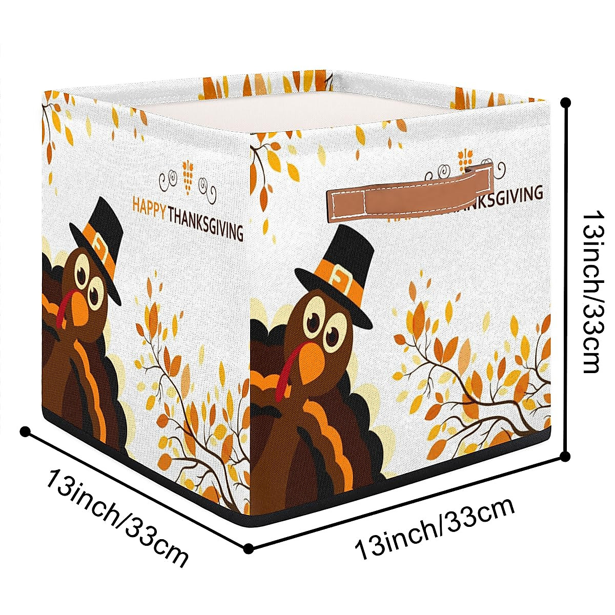 13x13x13 Storage Cube Bins Thanksgiving Turkey Storage Cubes 13 inch Collapsible Storage Bins Cubby Storage Baskets for Organizing Shelf Cabinet Bookcase Boxes