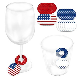 Big Dot of Happiness Stars and Stripes - Patriotic Party Paper Beverage Markers for Glasses - Drink Tags - Set of 24