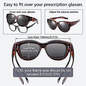 Br’Guras Oversized Polarized Fit over Sunglasses Over Glasses for Men and Women (Amber leopard, Black)
