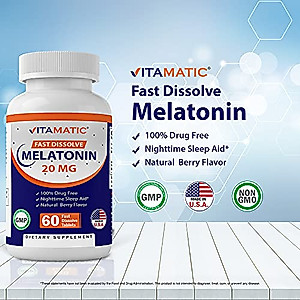 2 Pack High Potency Melatonin 20mg Tablets | Vegetarian, Non-GMO, Gluten Free | 60 Fast Dissolve Tablets | Natural Berry Flavor |