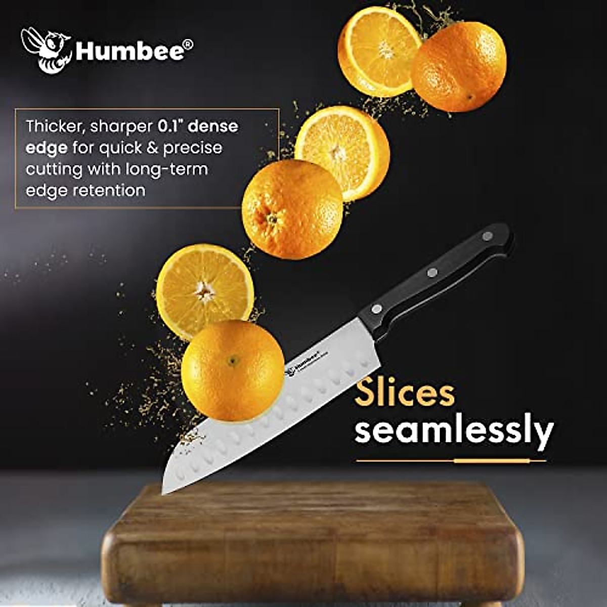 Humbee, 7.5-Inch Santoku Knife Stainless Steel Ultra Sharp Japanese Chef Knife Comfortable Grip Kitchen Knife