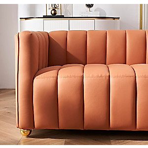 Container Furniture Glam Fabric Upholstered Solid Wood Frame 82.7" Art Deco Sofa for Living Room, Office, Sophisticated 3 Seater Couch, Orange