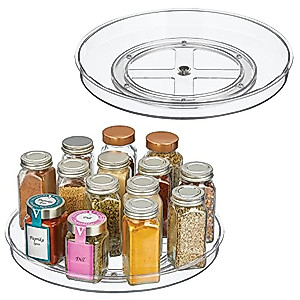 mDesign Lazy Susan Turntable Plastic Spinner for Kitchen/Bathroom, Pantry, Fridge, Cupboards, or Counter Organizing, Fully Rotating Organizer for Food, 11.5" Round - Lumiere Collection - 2 Pack, Clear