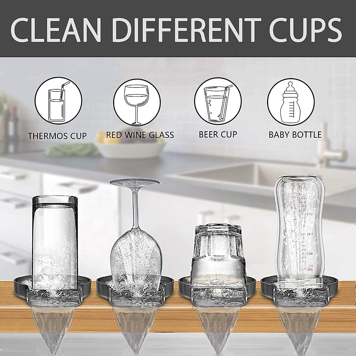 Suntage Metal Glass Rinser for Kitchen Sink Faucet, Cup Washer Sink Attachment, Glass Cup Cleaner, Cup Bottle Washer, Automatic Glass Washer for Bar Sink, Stainless Steel, Brushed Nickel Finish