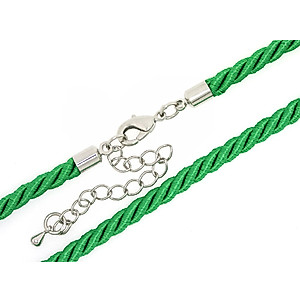 Three Ply Twisted Faux Silk Cord Necklace (16 inch)-Green