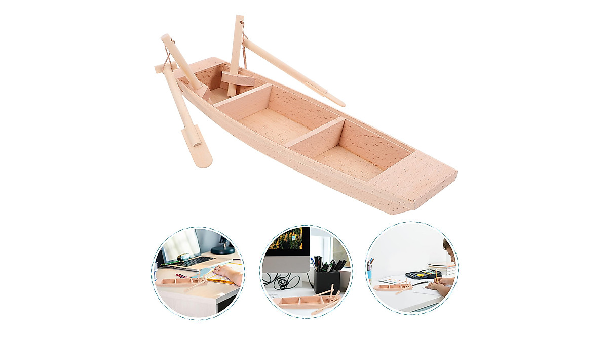Unfinished Wooden Rowboat Model for Home Decor