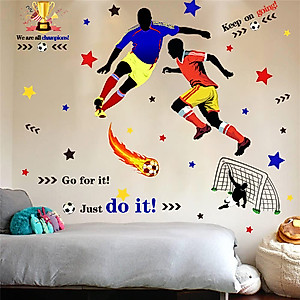 YXY LLC Soccer Football Wall Decals Stickers for Boys Room, Football Soccer Player Wall Stickers Decors for Boys Room Bedroom