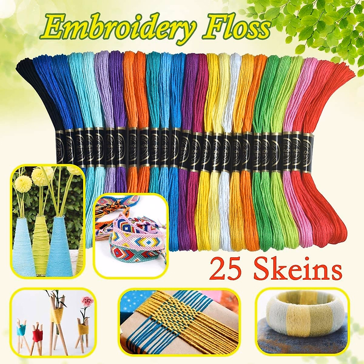 Rainbow Colors Embroidery Floss - Cross Stitch Threads - Friendship Bracelets Floss - Crafts Floss- Hand Embroidery Thread 25 Skeins Per Pack
