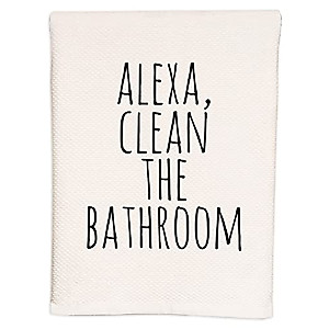 Moonlight Makers Waffle Hand Towel, Classic Weave Design, Ultra Absorbent Dish Cloth, Funny Bathroom/Kitchen Hand Towel, Soft Cotton, Home Decor (Alexa Clean The Bathroom)