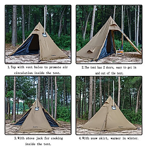 FIREHIKING Camping Hot Tent Teepee Tent with Stove Jack and Half Inner Mesh Tent 2-4 Persons