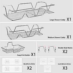 CGBE Shower Caddy, Shower Shelves With Soap Dish Holder Adhesive Hooks, Rust Free Shower Organizer Shower Rack Shampoo Holder Wall Mount For Bathroom Kitchen Storage (5 Packs)