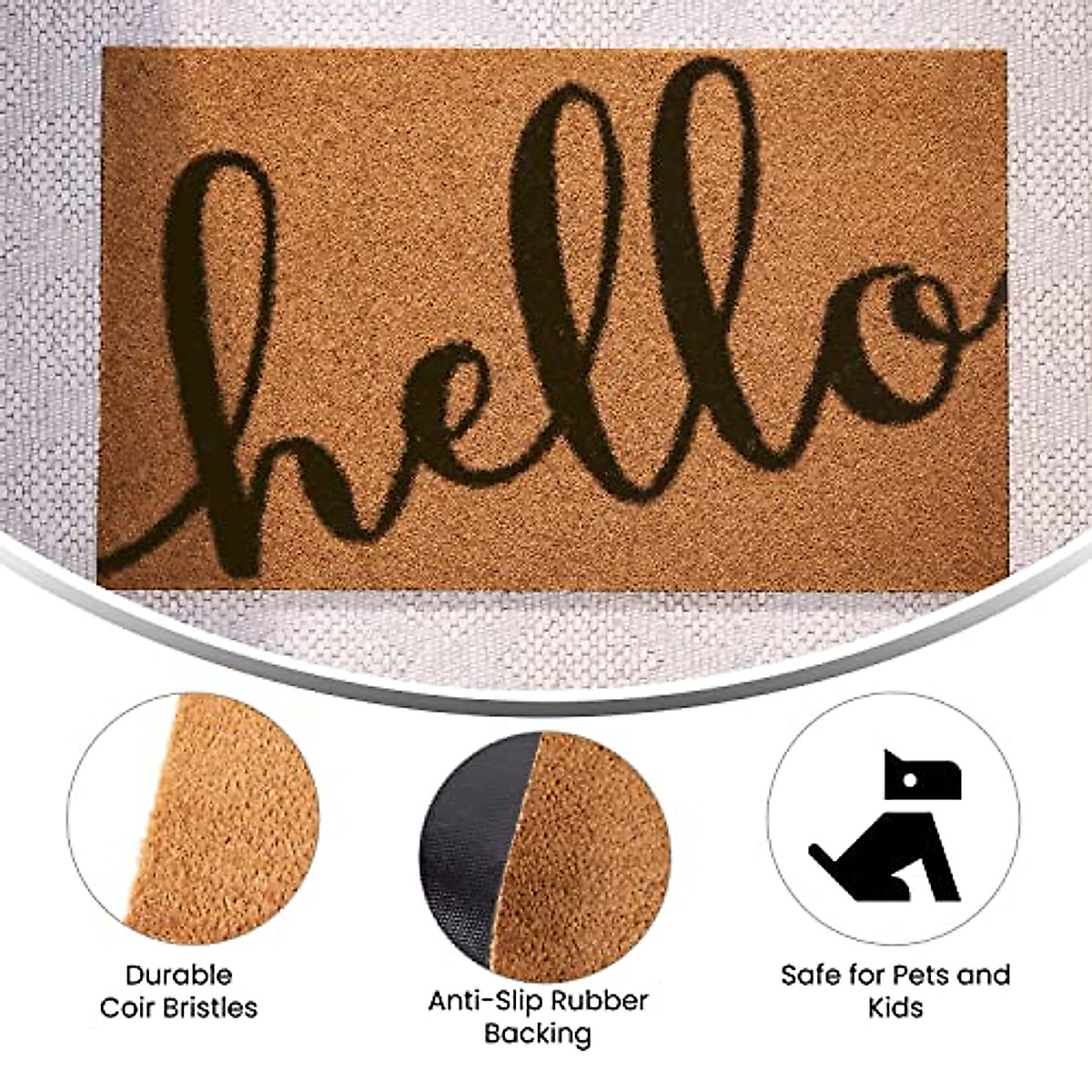 Flash Furniture Harbold Indoor/Outdoor Coir Doormat - Natural Background with Black Hello Message - 18" x 30" - Non-Slip Backing