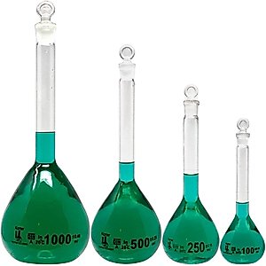 Volumetric Flask Set - 4 Sizes - 100, 250, 500, and 1000ml, 3.3 Boro Glass, Class A, Ground Stopper, Karter Scientific 213W18