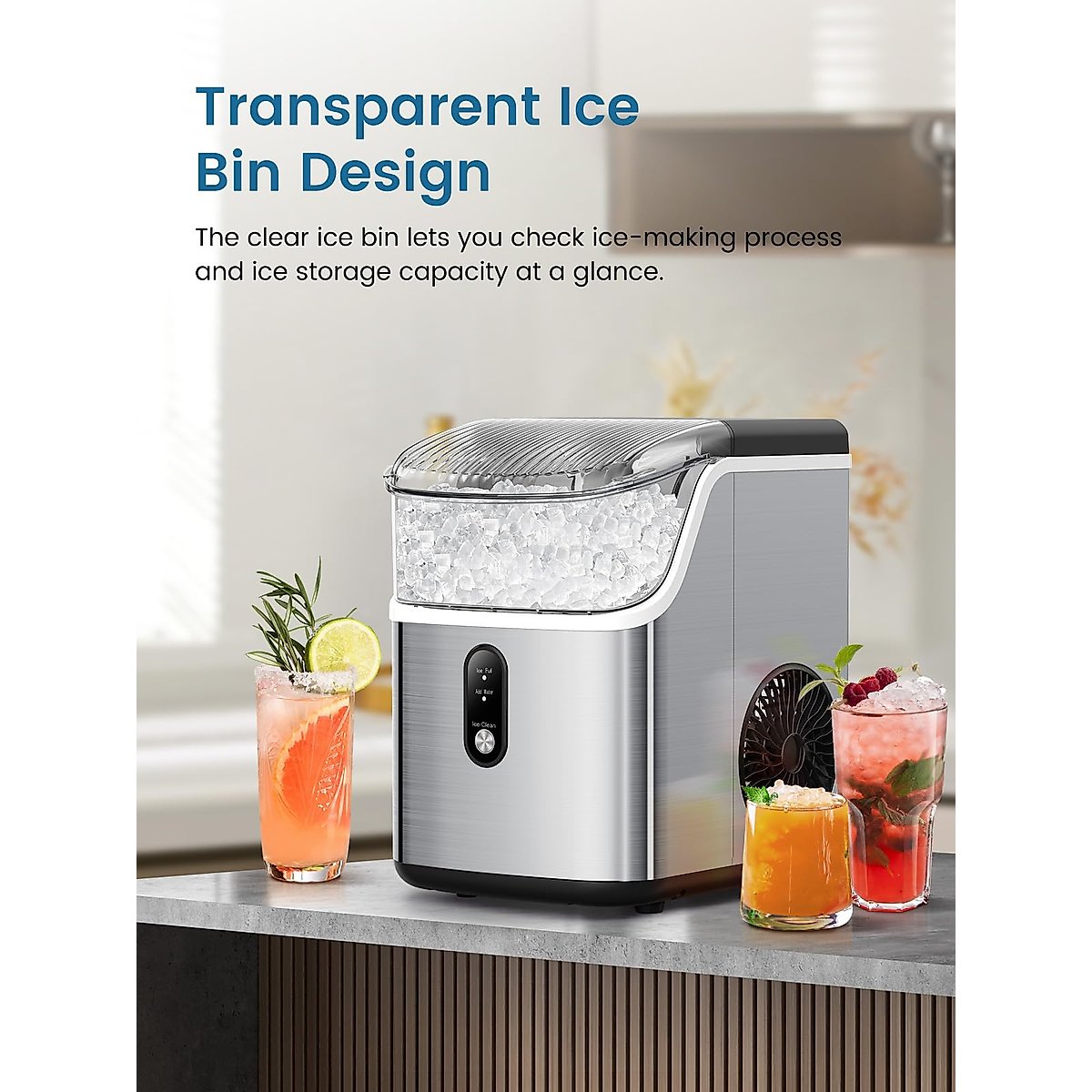 COWSAR Nugget Ice Makers Countertop, Soft Chewable Crushed Ice Maker Machine, Portable Pebble Ice Maker Countertop, 34Lbs/Day, Self-Cleaning, One-Button Operation Ice Machine for Home Kitchen Party
