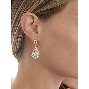 Mariell CZ Clip On Rose Gold Earrings - Art Deco Jewelry for Weddings, Bridal, Bridesmaids & Formals